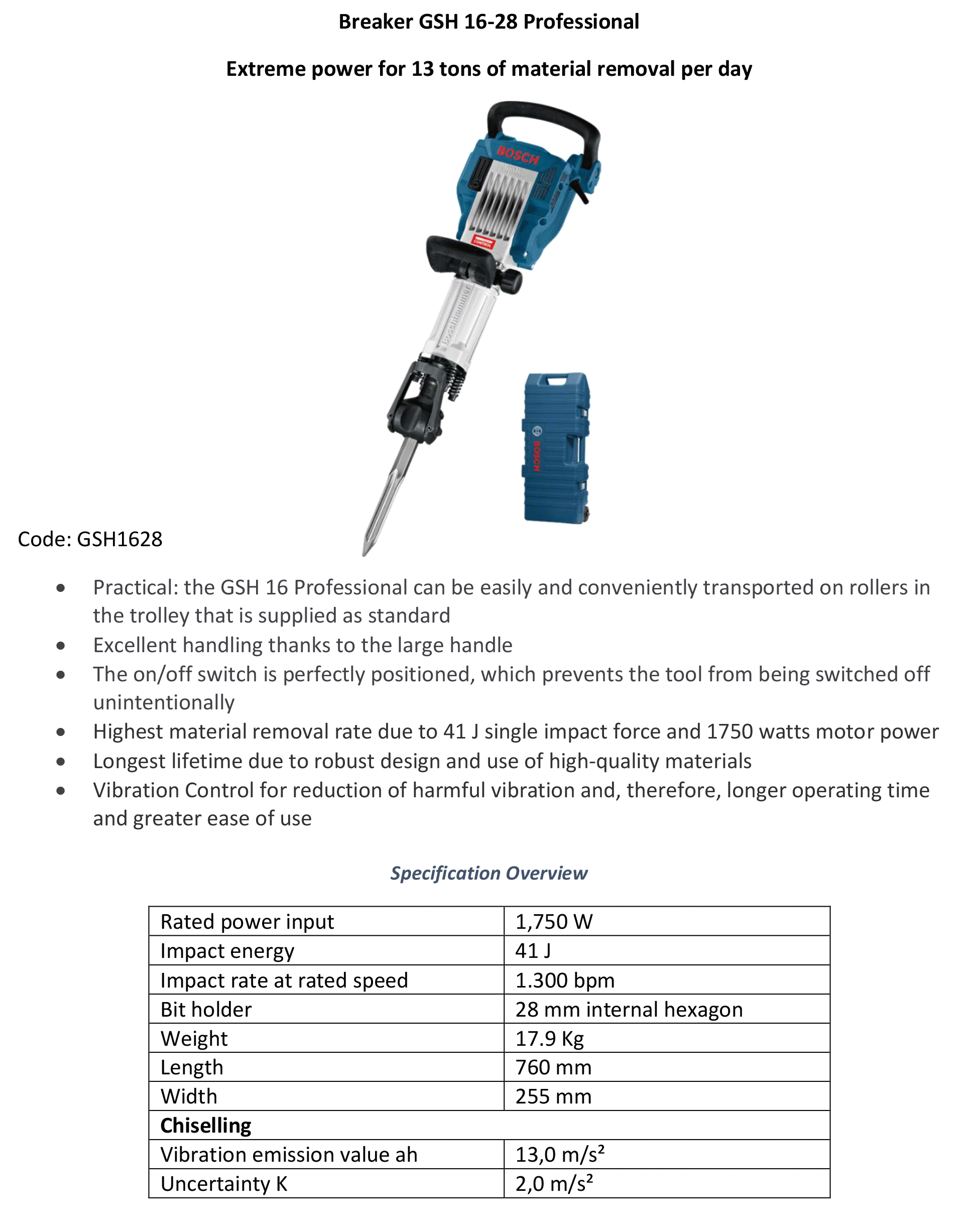 Breaker GSH 16 28 Bosch - PMH Supplies Ltd